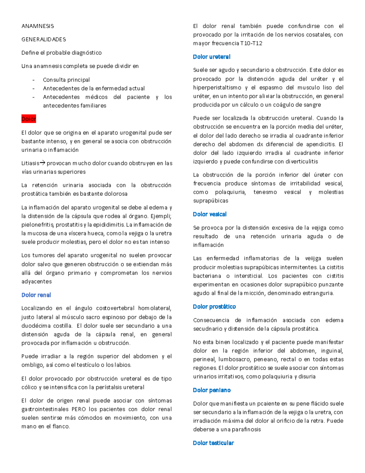 Anamnesis urologica - ANAMNESIS GENERALIDADES Define el probable ...