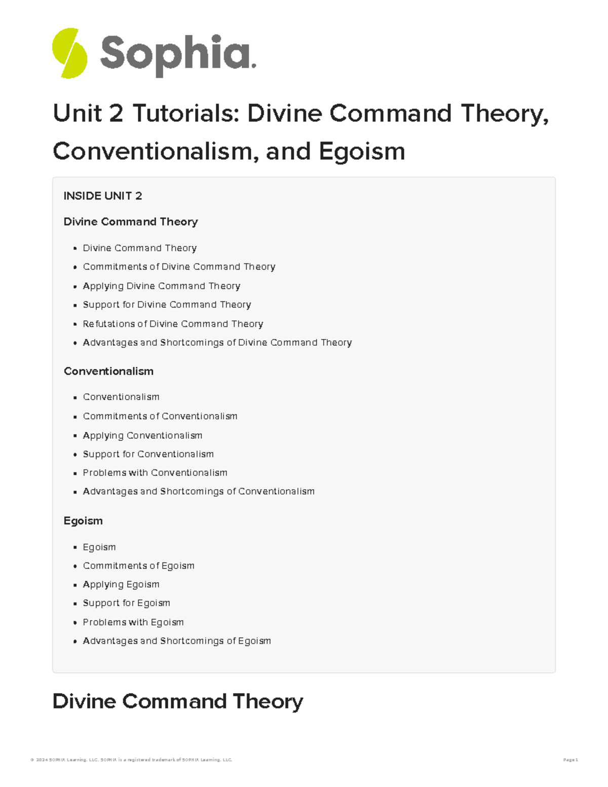 Unit 2 tutorials divine command theory conventionalism and egoism - Unit 2 Tutorials: Divine ...