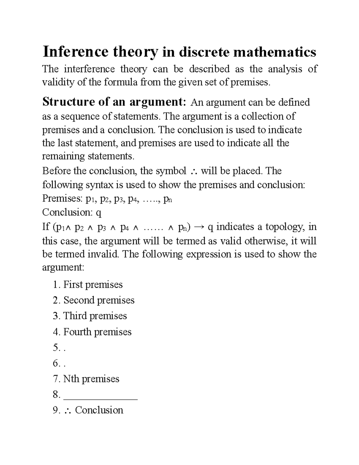 Inference Theory and Tautology - Inference theory in discrete mathematics The interference ...