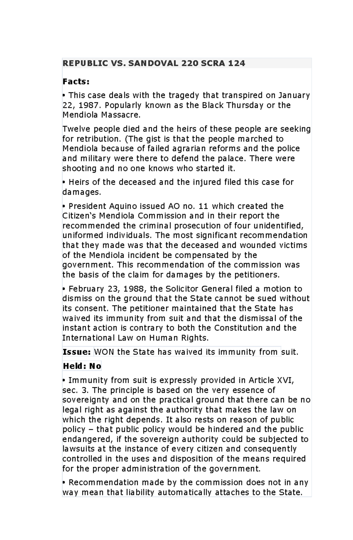 Republic VS. Sandoval 220 SCRA 124 - REPUBLIC VS. SANDOVAL 220 SCRA 124 ...