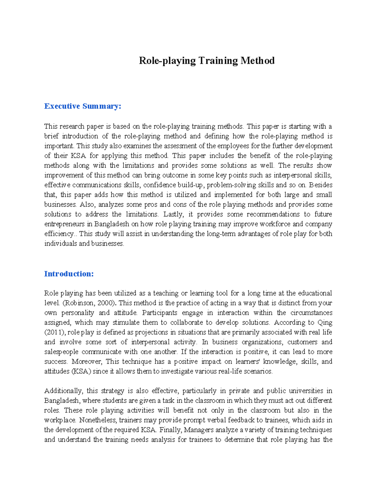 Tasmia Islam Mourin 20304074 - Role-playing Training Method Executive ...