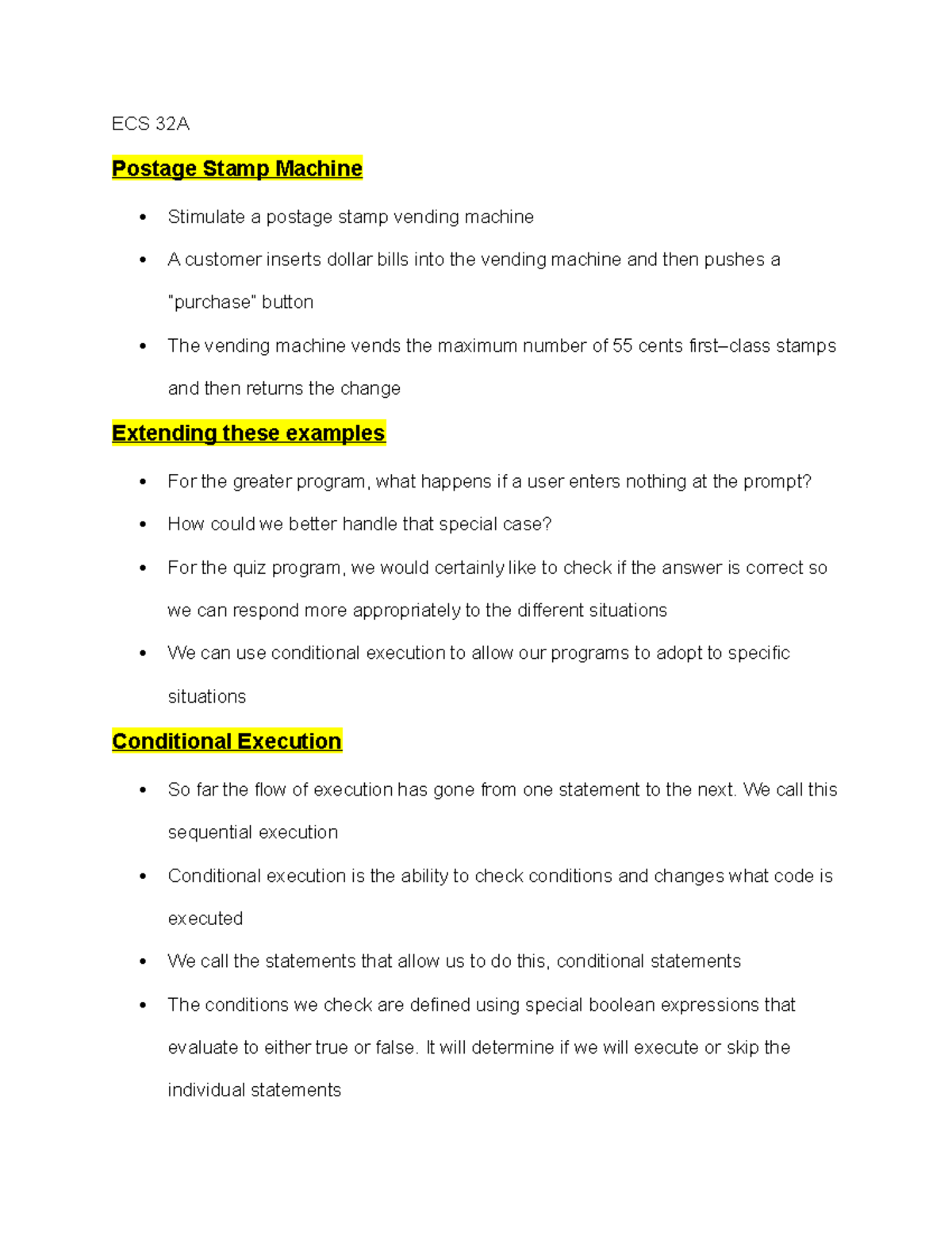 ECS 32A Day 12 - Conditional Execution - ECS 32A Postage Stamp Machine ...