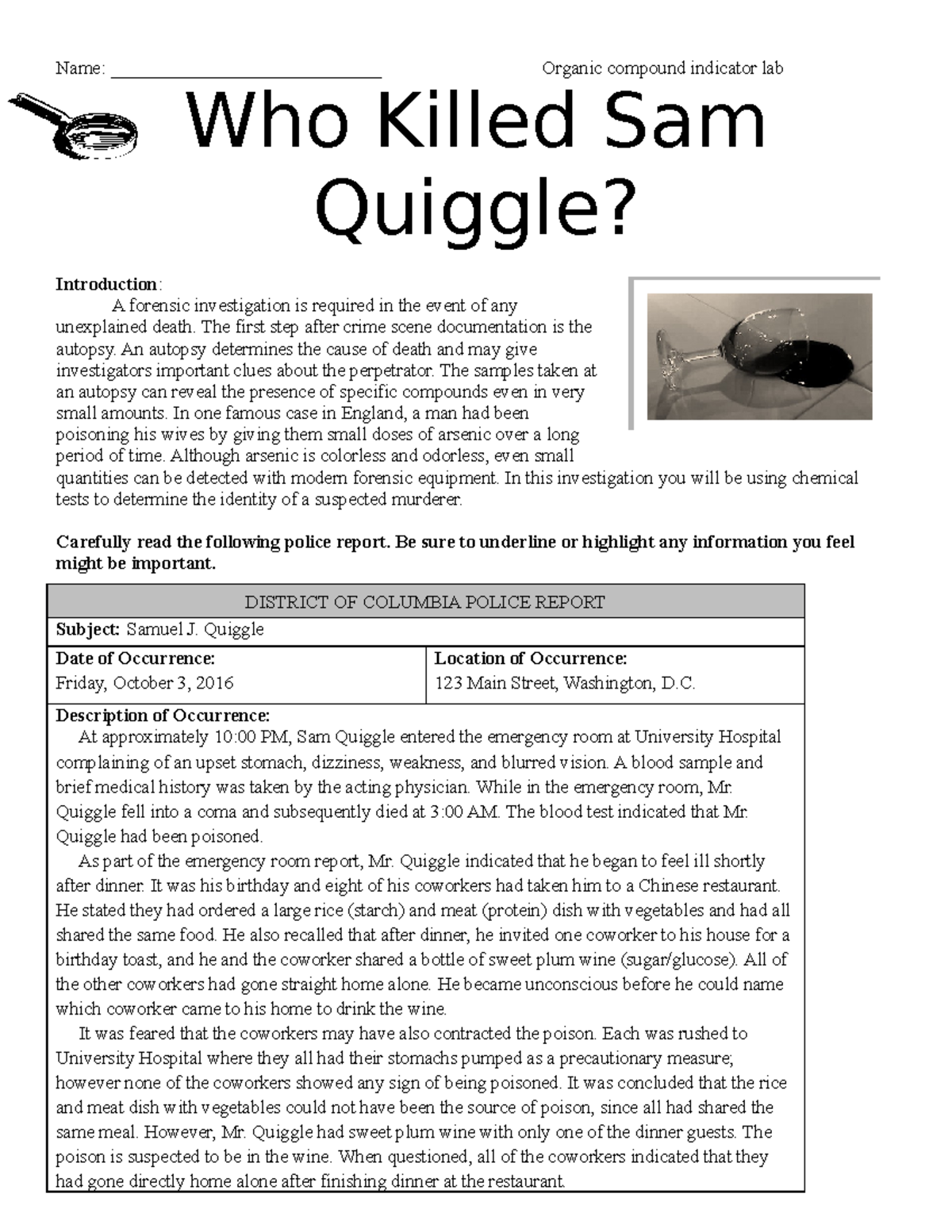 Answers to Who Killed Sam Quiggle - Name ...
