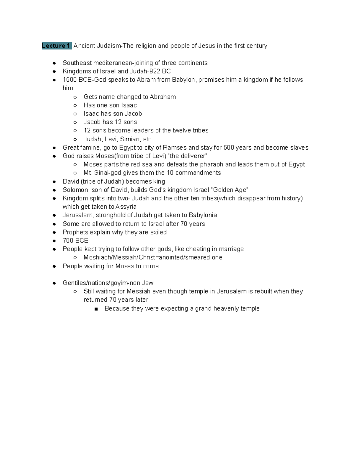 RLST 006 Lecture Notes Part 1/3 - Lecture 1 Ancient Judaism-The ...