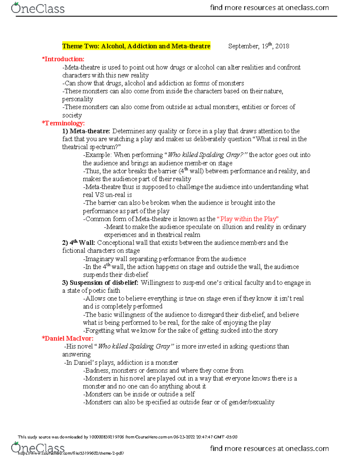 Theme 2 - lecture 2 - Theme Two: Alcohol, Addiction and Meta-theatre ...