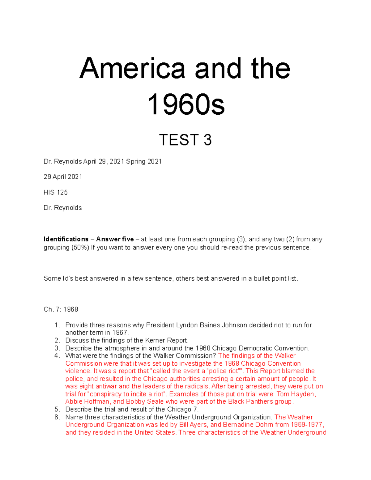 America and the 1960s- Test 3- HIS 125 - America and the 1960s TEST 3 ...