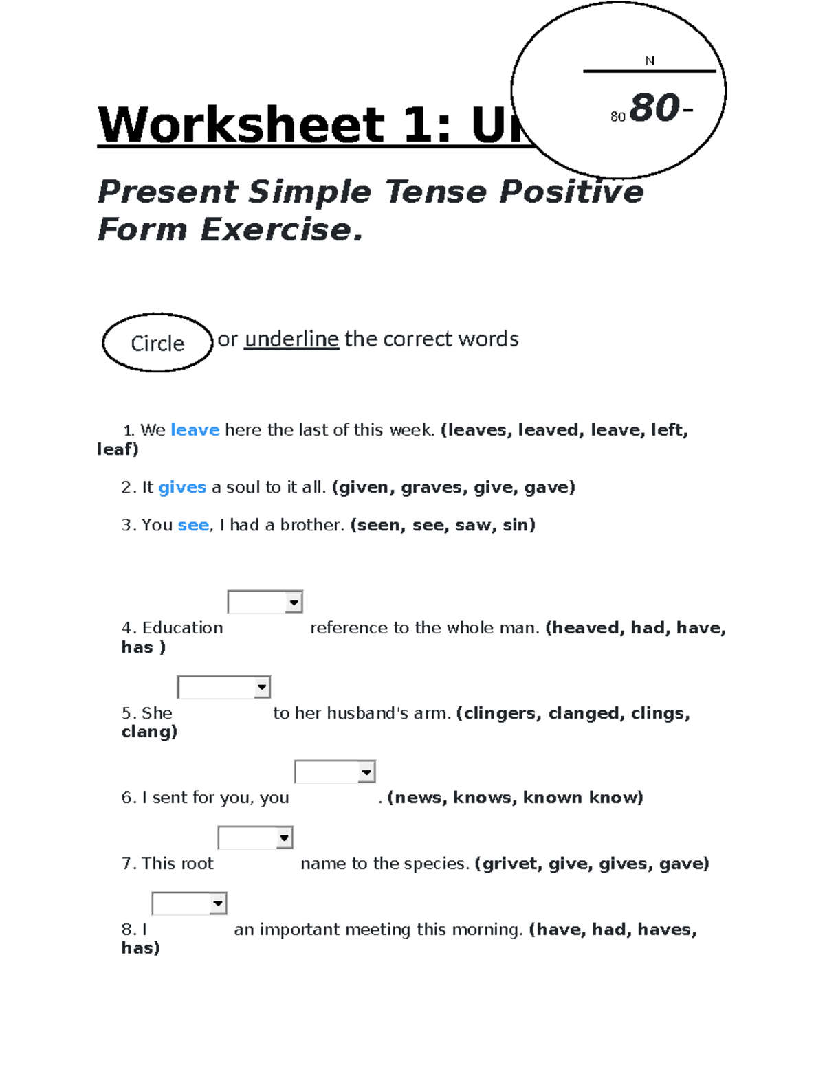 TEST 1 UNIT 1A - test of english - Worksheet 1: Unit 1 Present Simple ...