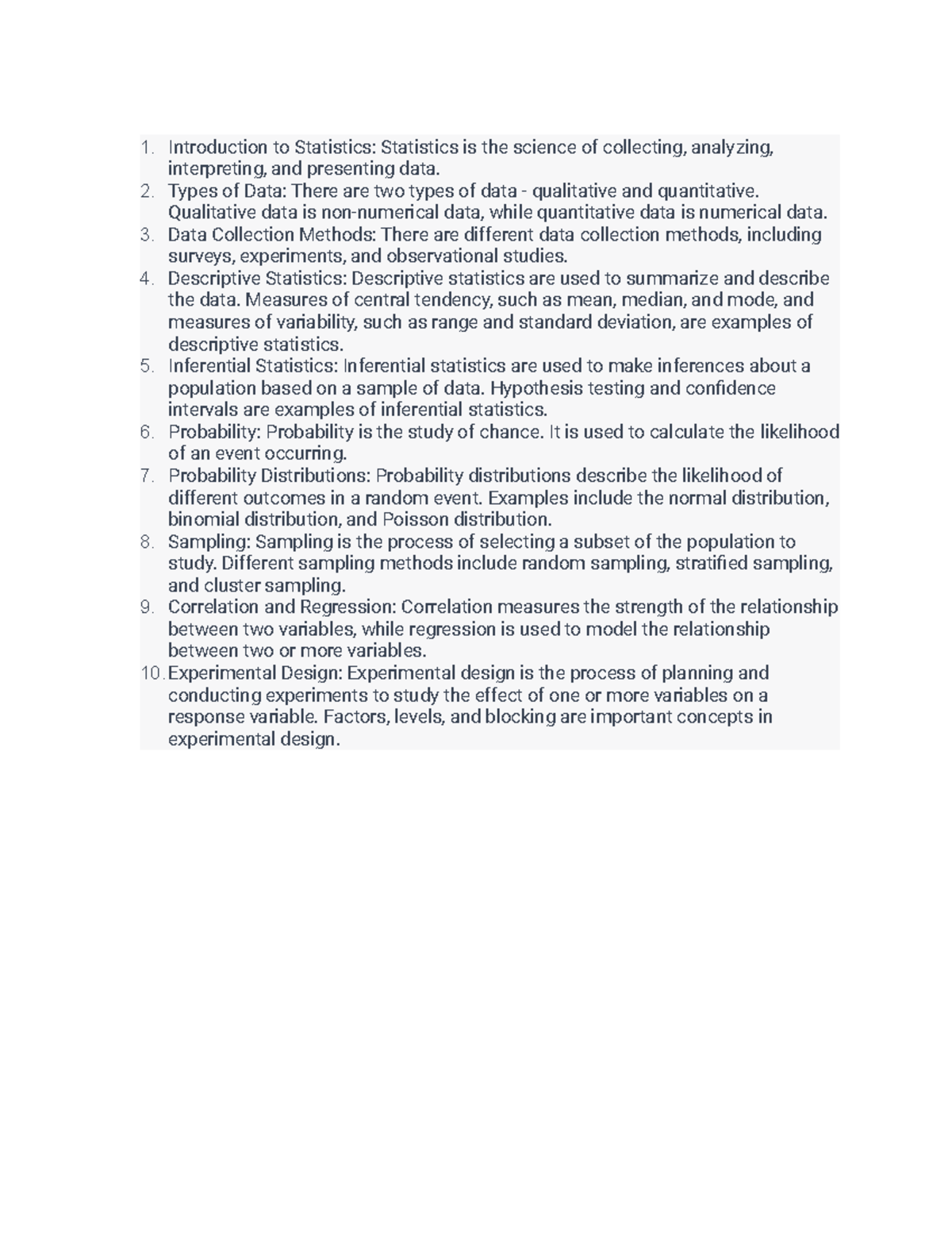 Intro to stats notes - Introduction to Statistics: Statistics is the ...