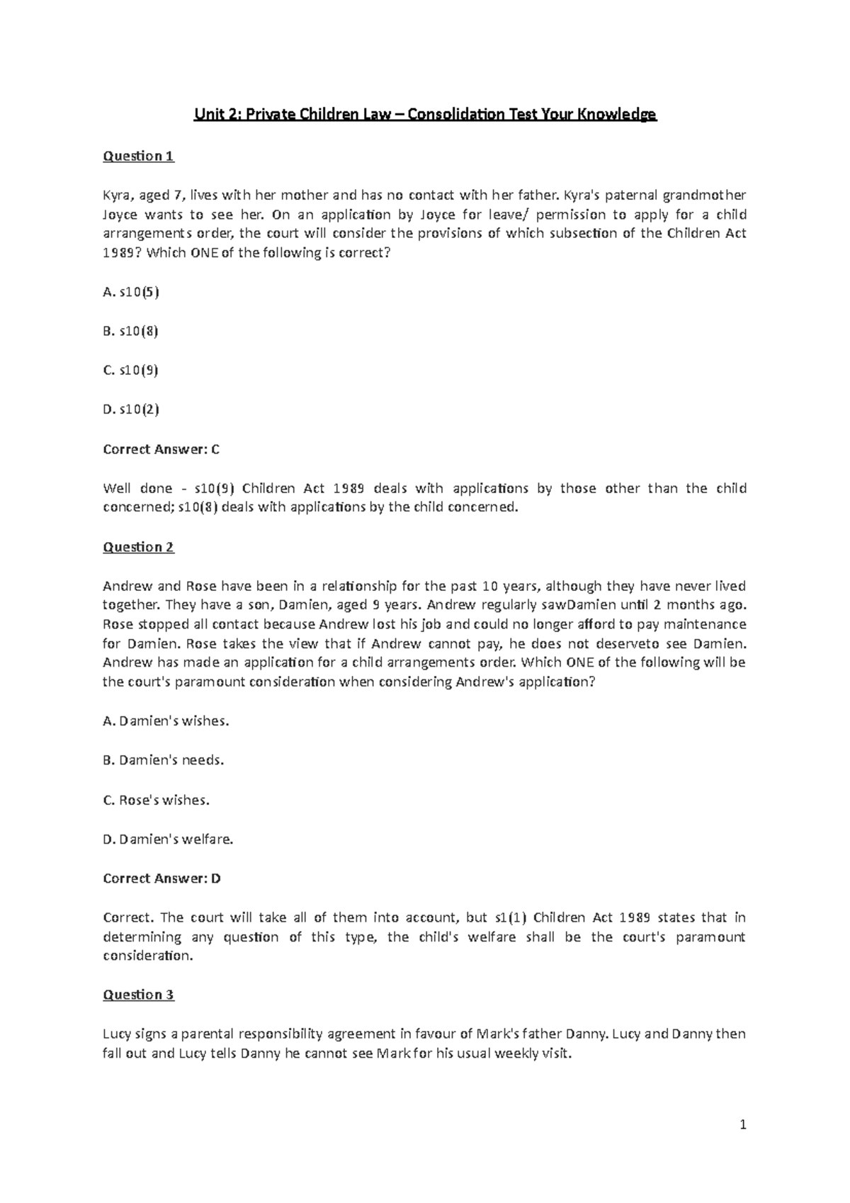 Unit 2- Consolidation Test Your Knowledge - Unit 2: Private Children ...
