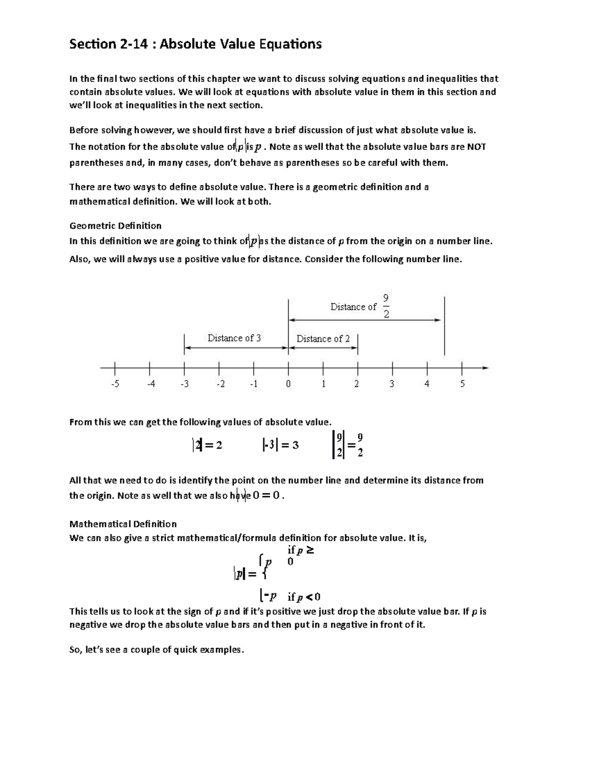 Absolute value equations - Section 2-14 : Absolute Value Equations ...