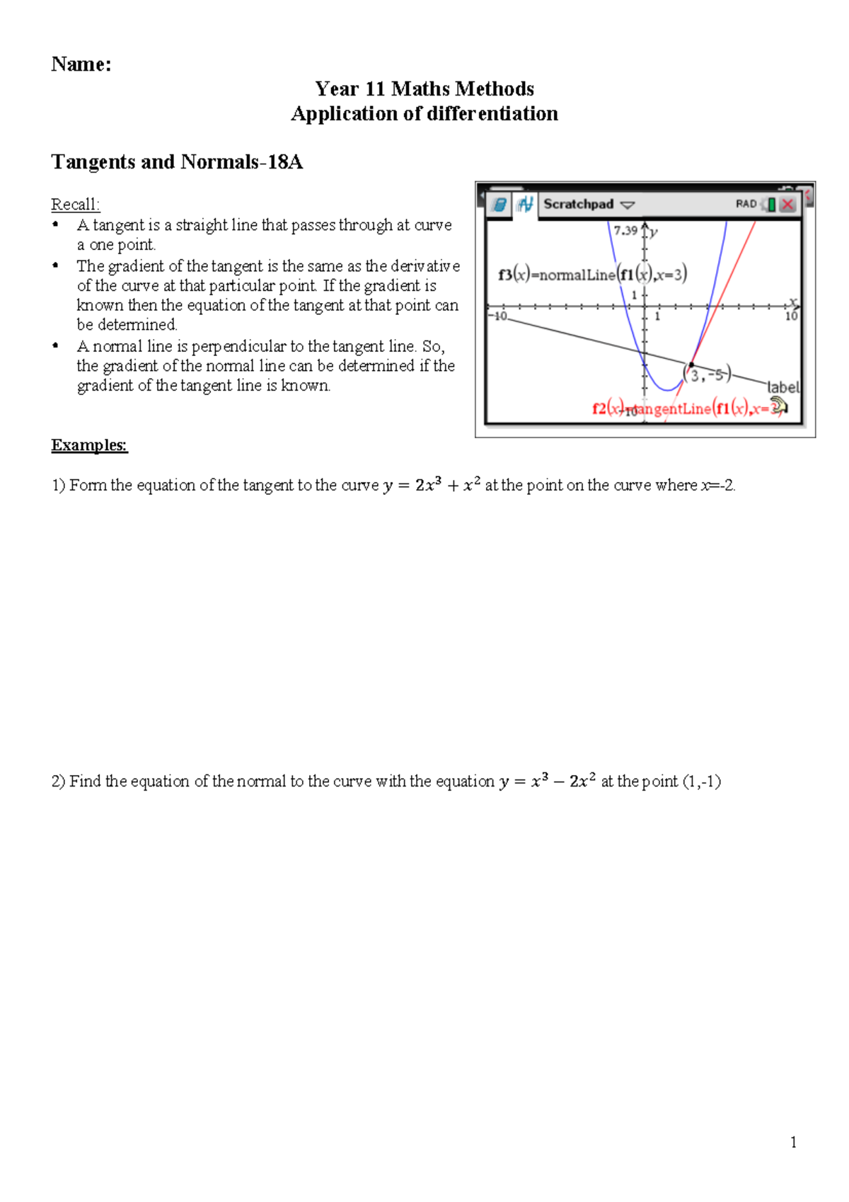 Yr11 MM Applications of Differentiation Booklet 2021-SD - Name: Year 11 ...