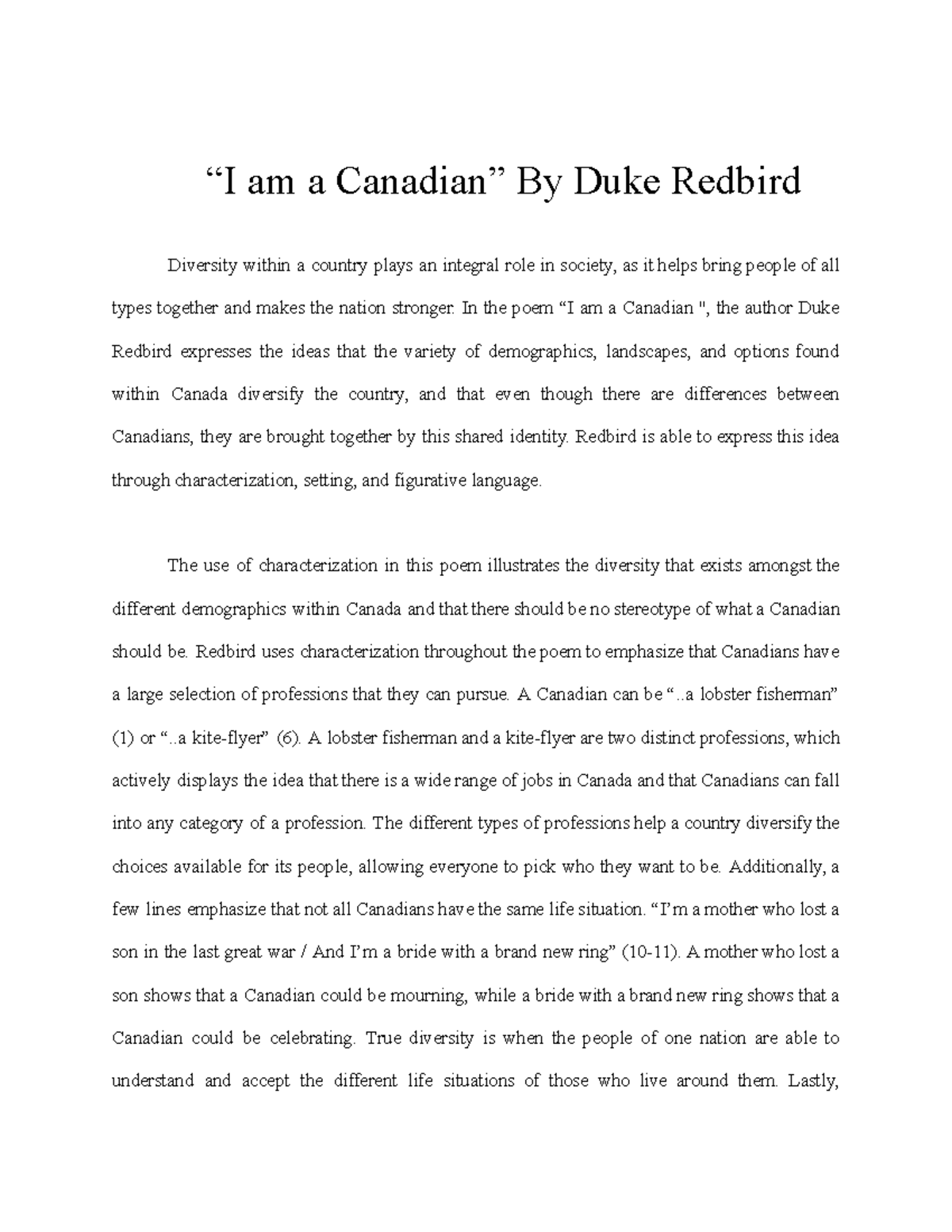 I am a canadian by duke redbird essay - “I am a Canadian” By Duke ...