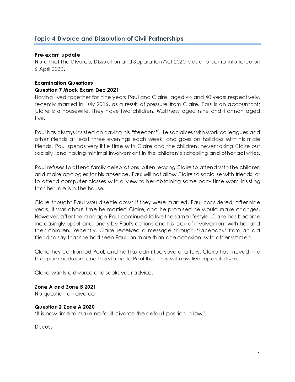 Topic 4 Divorce and Dissolution Revision 2022 - 1 Topic 4 Divorce and ...