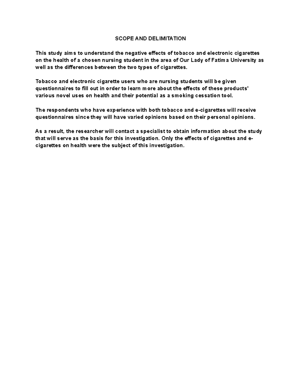 Scope AND Delimitation SCOPE AND DELIMITATION This Study Aims To