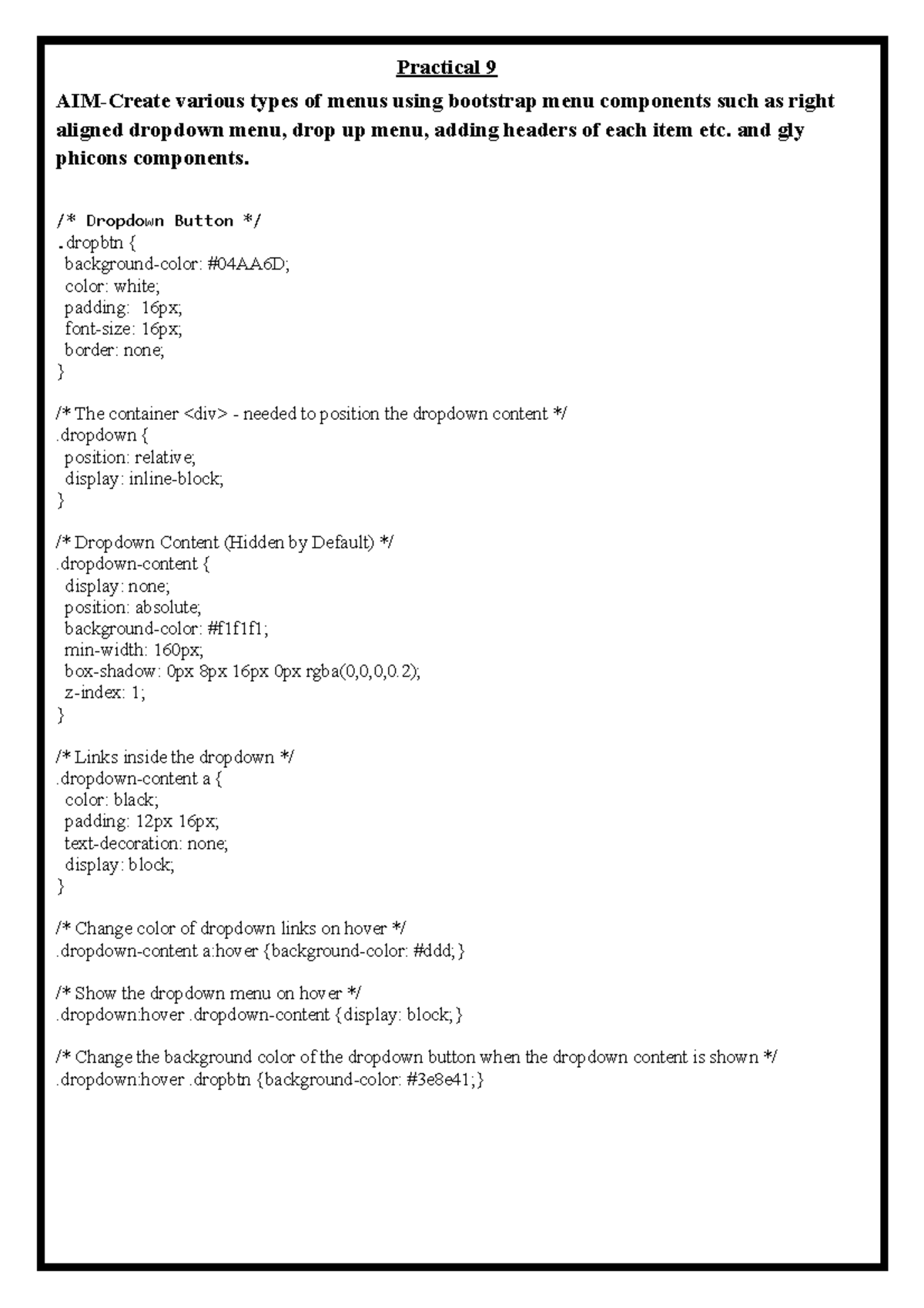 RWPD practical 9-10 - Responsive web page designing - Practical 9 AIM-Create various types of ...