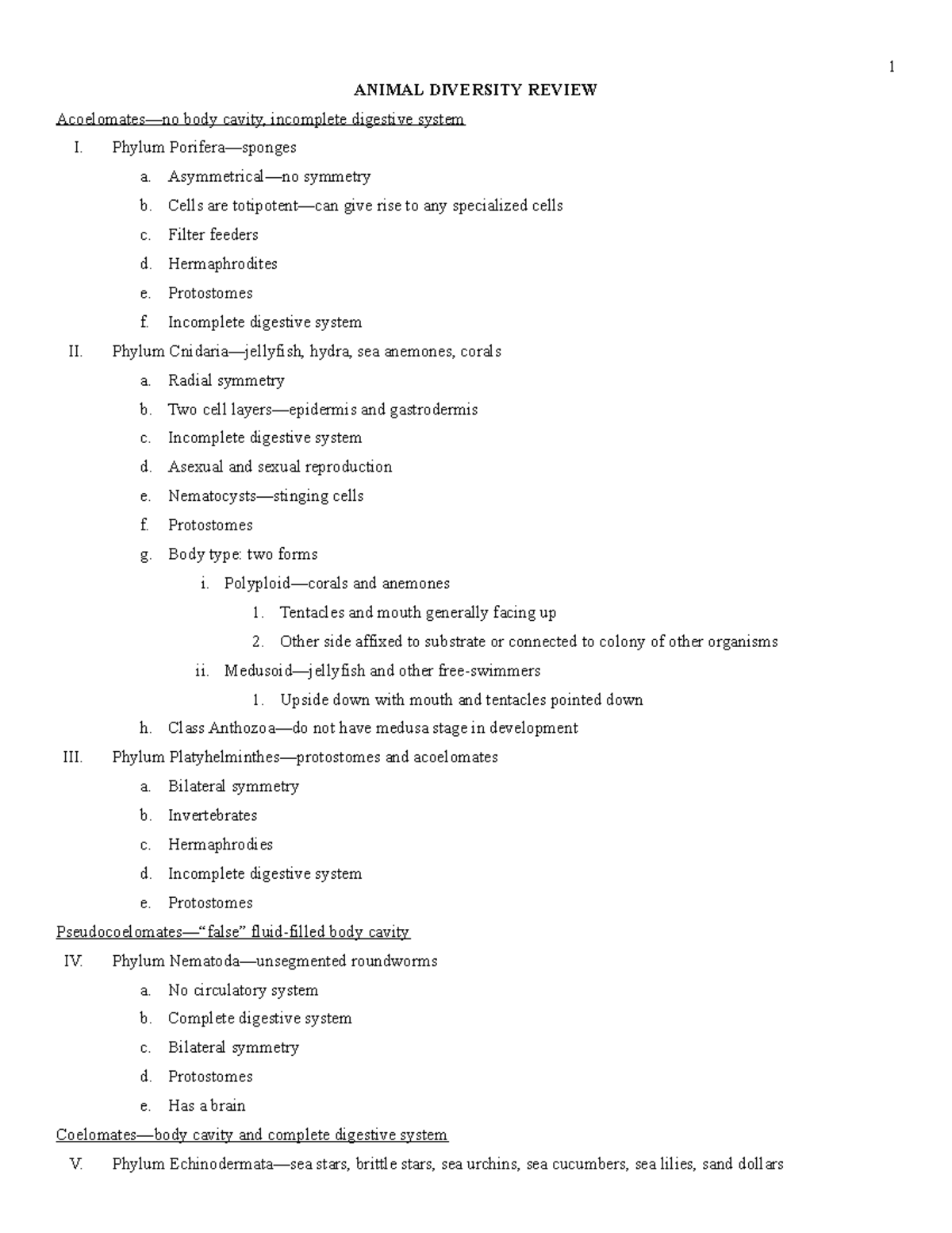 2 Biology 2017-4-18 practical study guide - ANIMAL DIVERSITY REVIEW ...