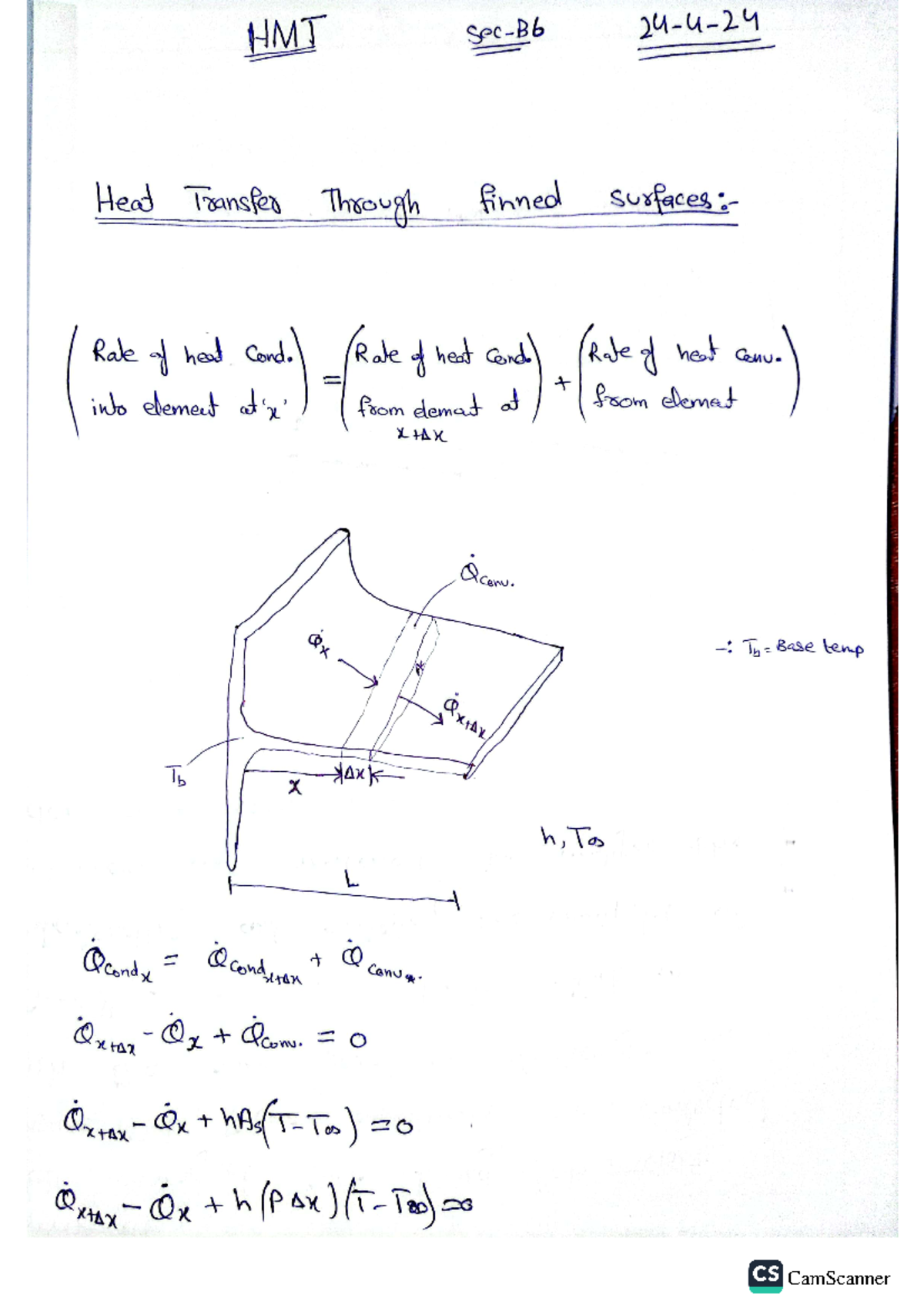 Fin equations. HMT - Heat and Mass transfer - Studocu
