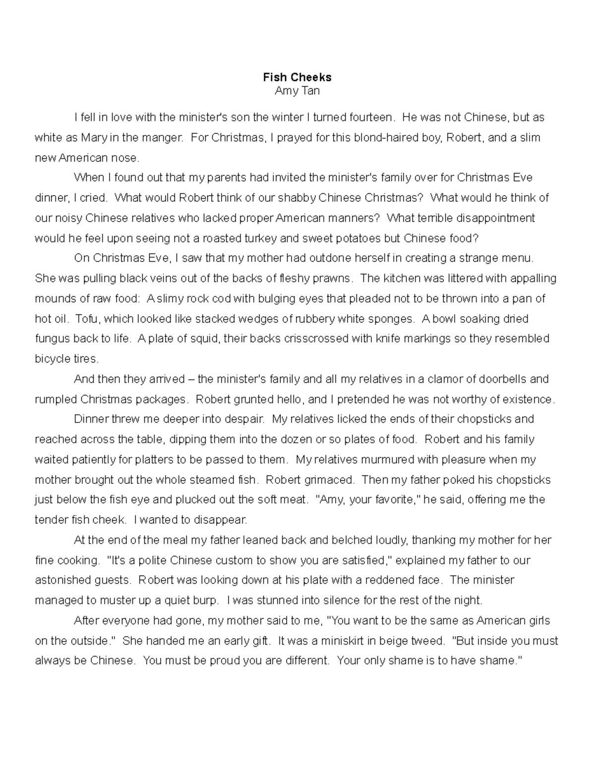 Fish-cheeks - Lecture notes 3 - Fish Cheeks Amy Tan I fell in love with ...