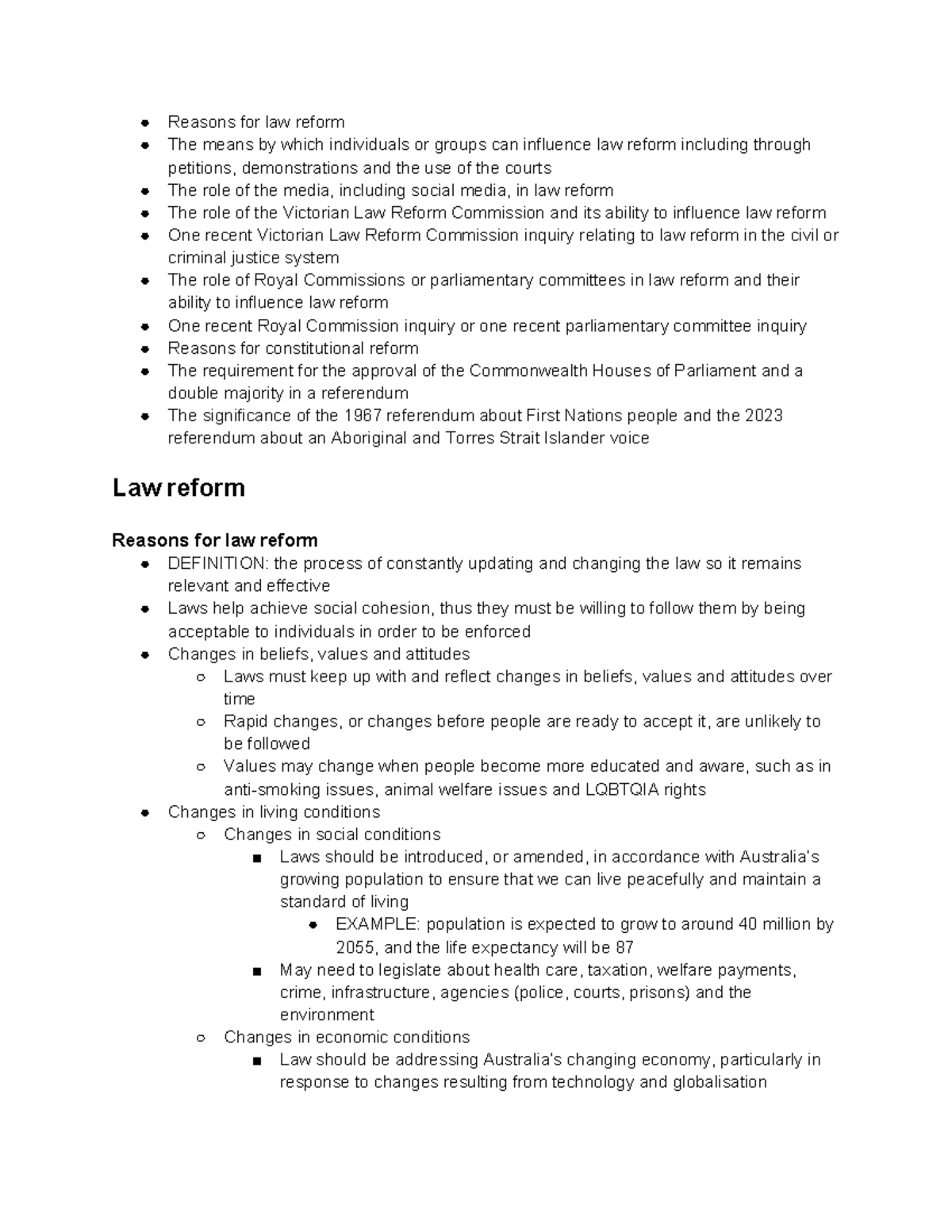 Legal studies notes unit 4 aos 2 - Reasons for law reform The means by ...