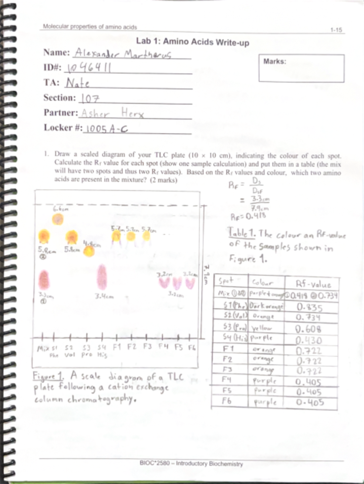 Lab 1 Amino Acid Identification Write Up - BIOC 2580 - Studocu