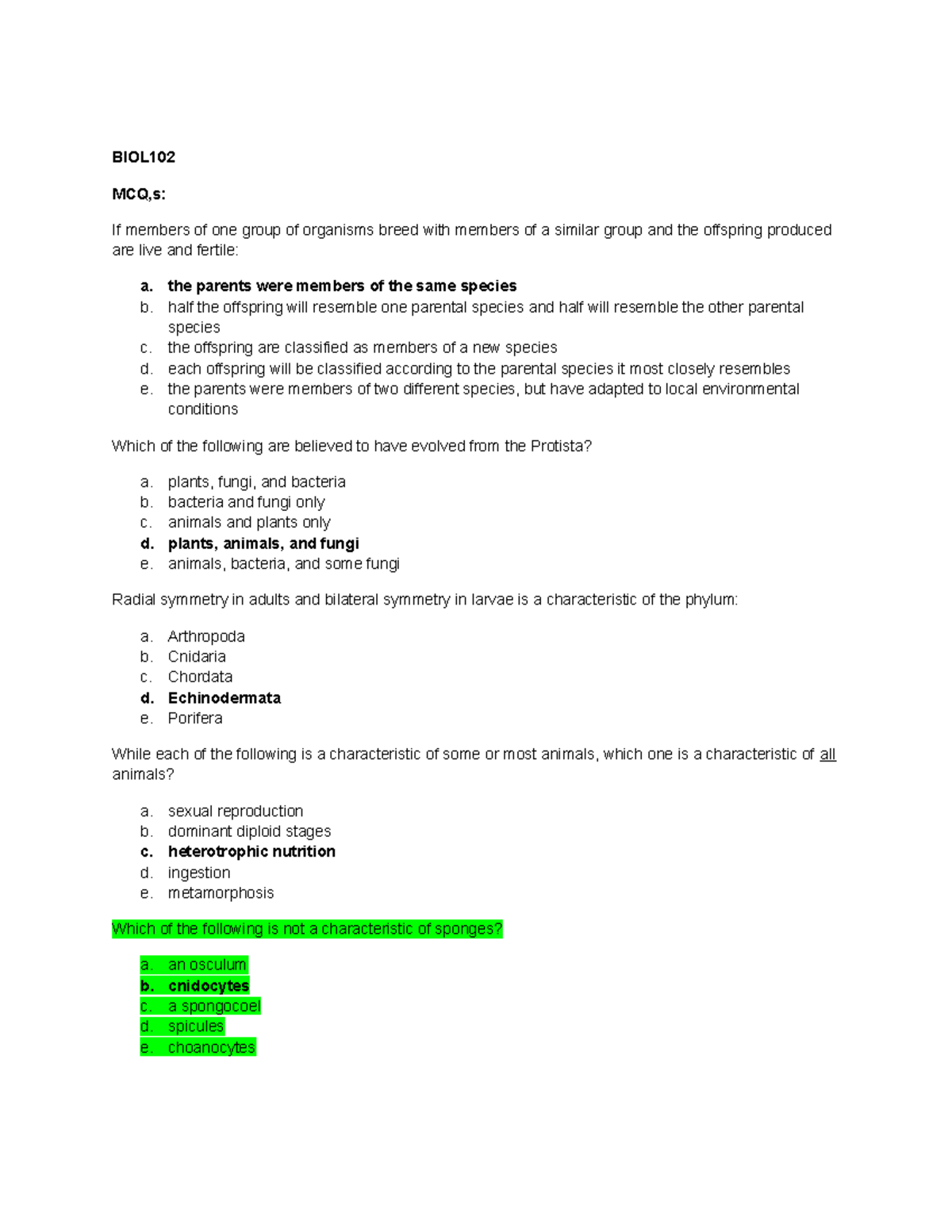BIOL102-2 - nhyh - BIOL MCQ,s: If members of one group of organisms ...