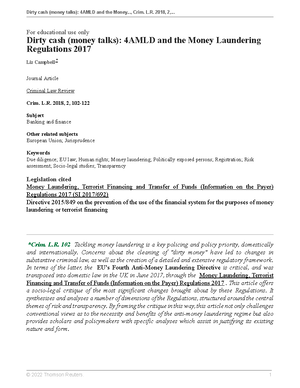 Bl aml 6 - reading on aml - For educational use only The 5th Anti-Money ...