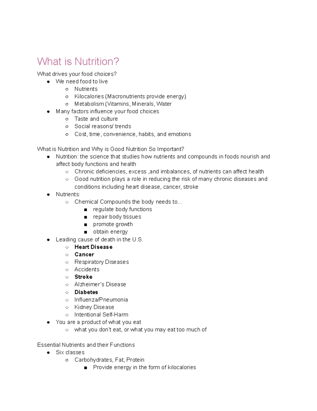 HBIO week 1 lecture notes - What is Nutrition? What drives your food ...