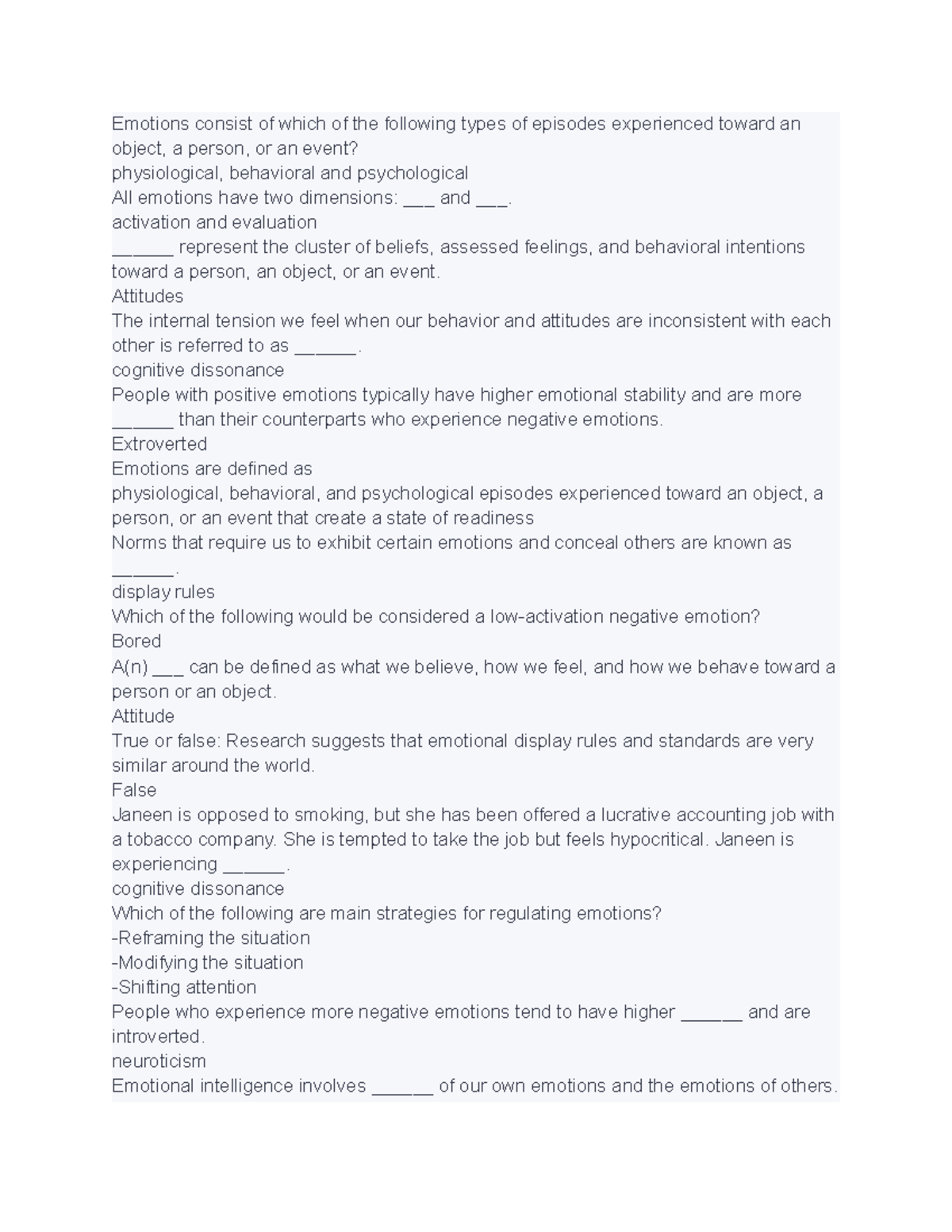 Busi 240 notes professor knowles - Emotions consist of which of the ...