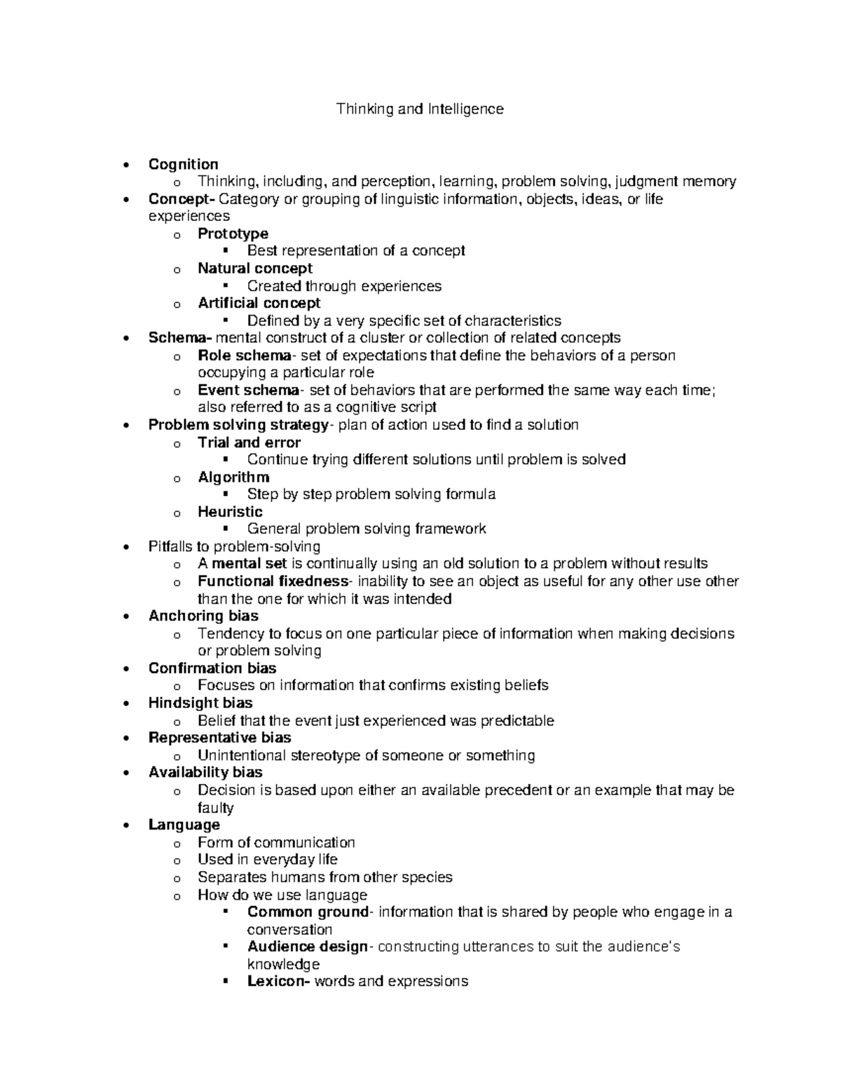 Thinking and Intelligence - Thinking and Intelligence Cognition o ...