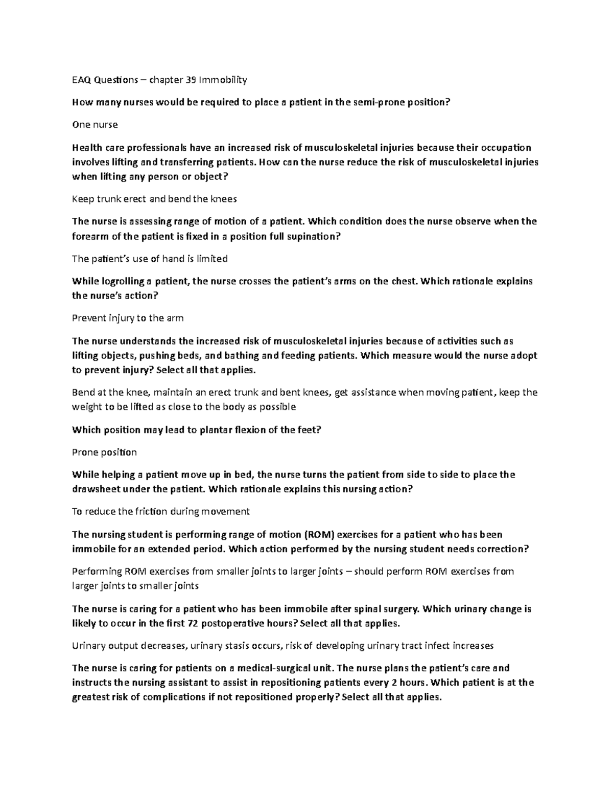 EAQ Questions immobility - EAQ Questions – chapter 39 Immobility How ...