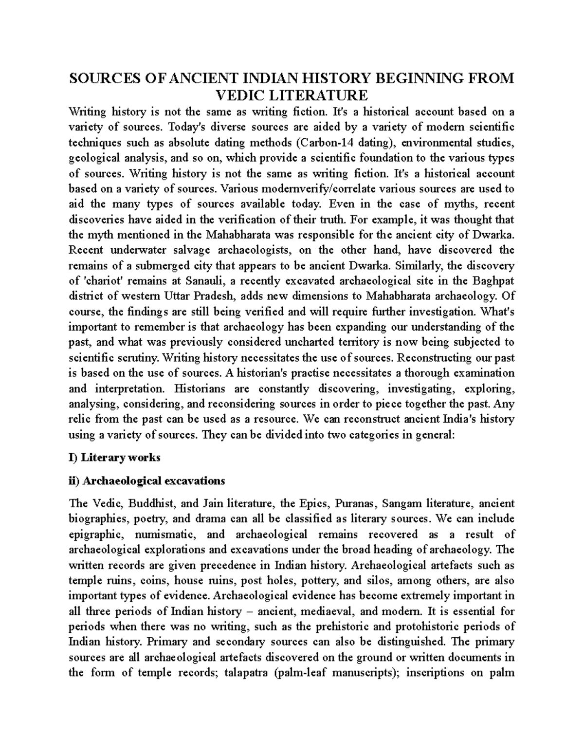 Sources OF Ancient Indian History Beginning FROM Vedic Literature ...