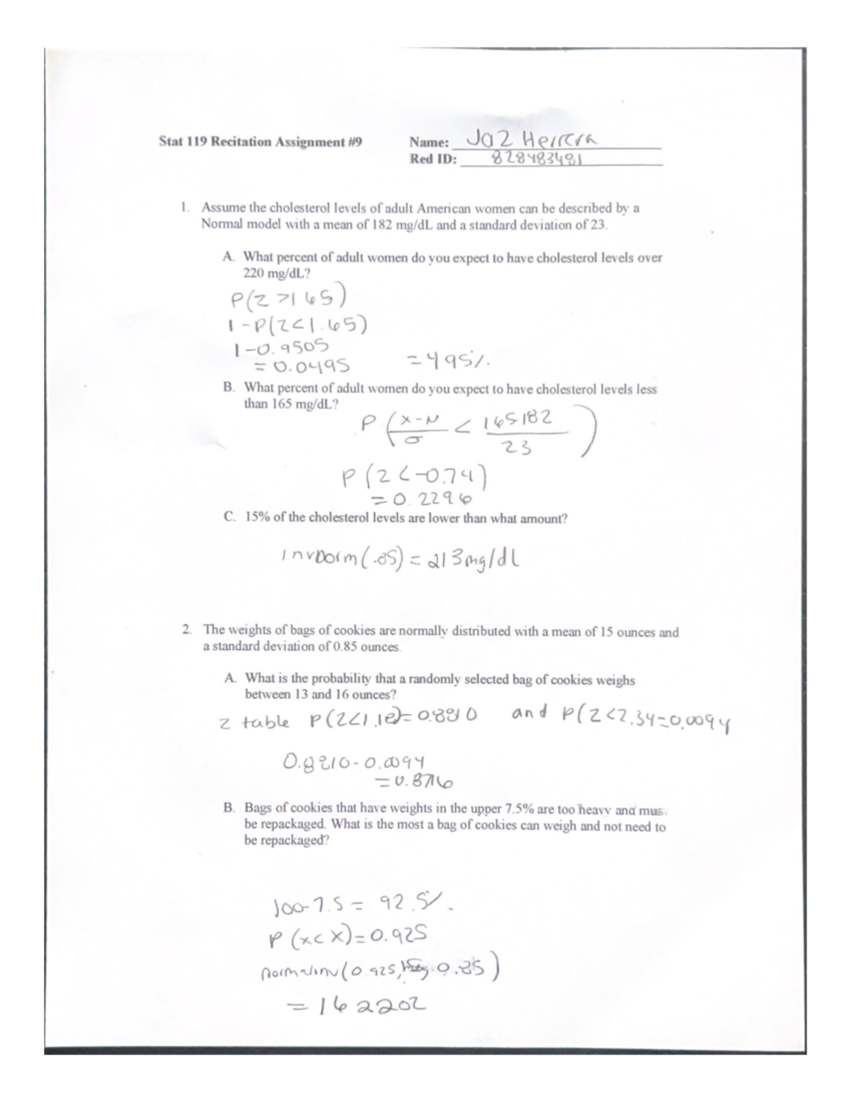 Stat 119 Recitation Assignment #9 - STAT 119 - Studocu