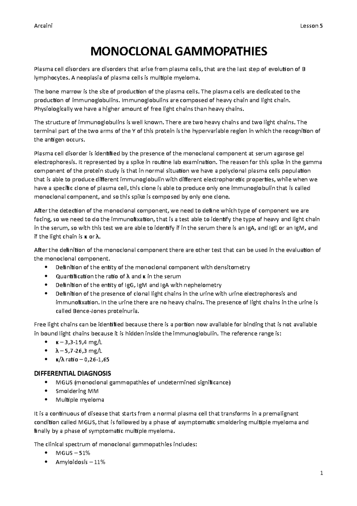 5. MGUS (monoclonal gammapathies of unknown significance) - Arcaini ...
