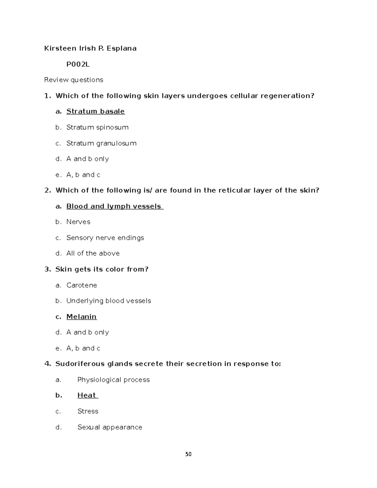 Chapter 4-Integumentary System Review Questions - Kirsteen Irish P ...