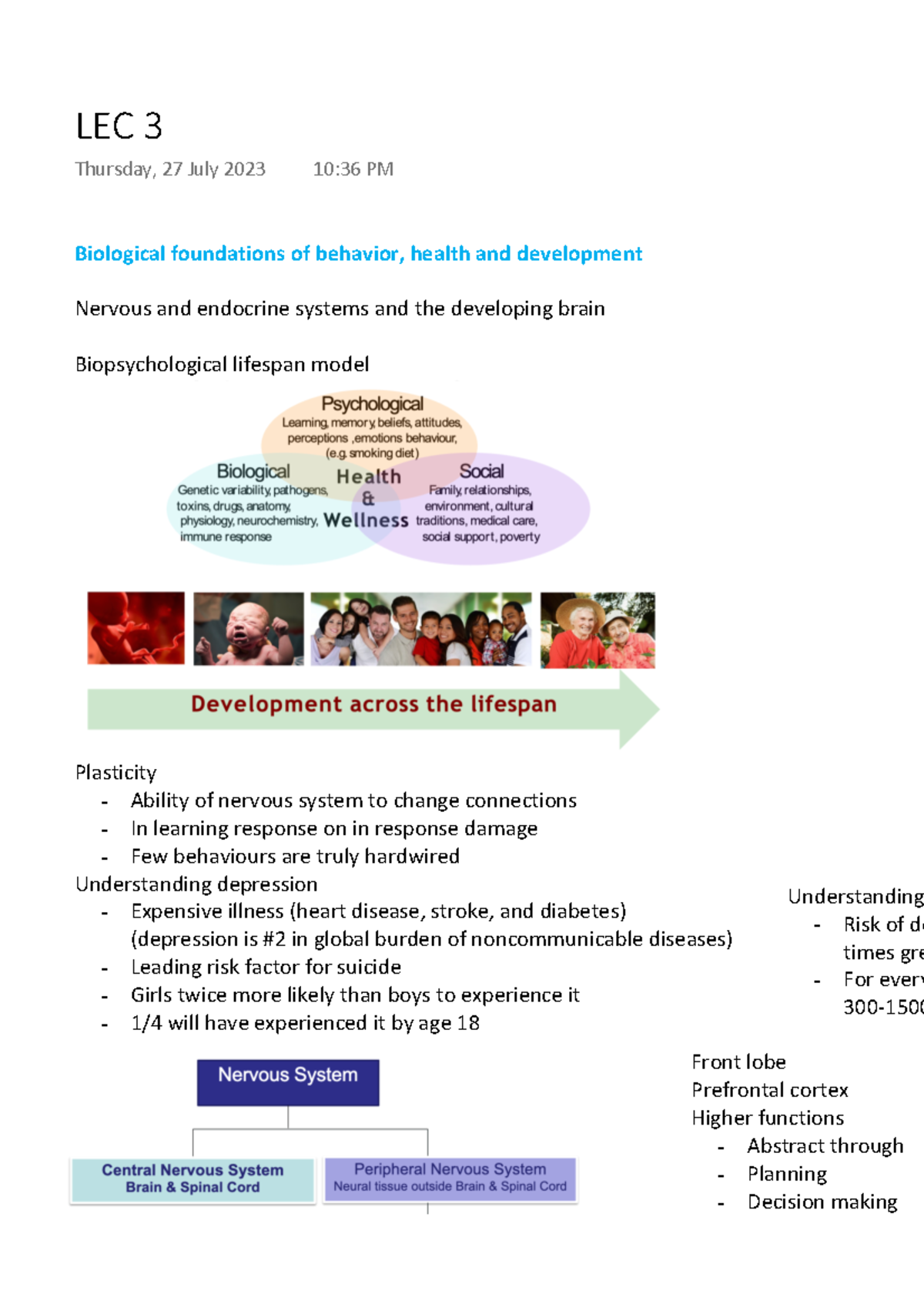 LEC 3 - Lecture 3 notes - Biological foundations of behavior, health ...