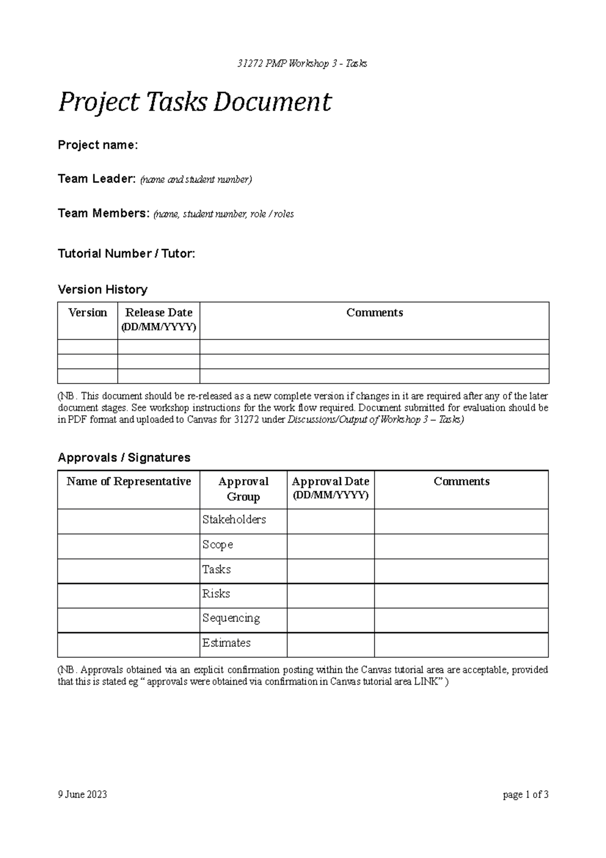 31272 Tutorial Workshop 3 Template - Tasks-2 - 31272 PMP Workshop 3 ...