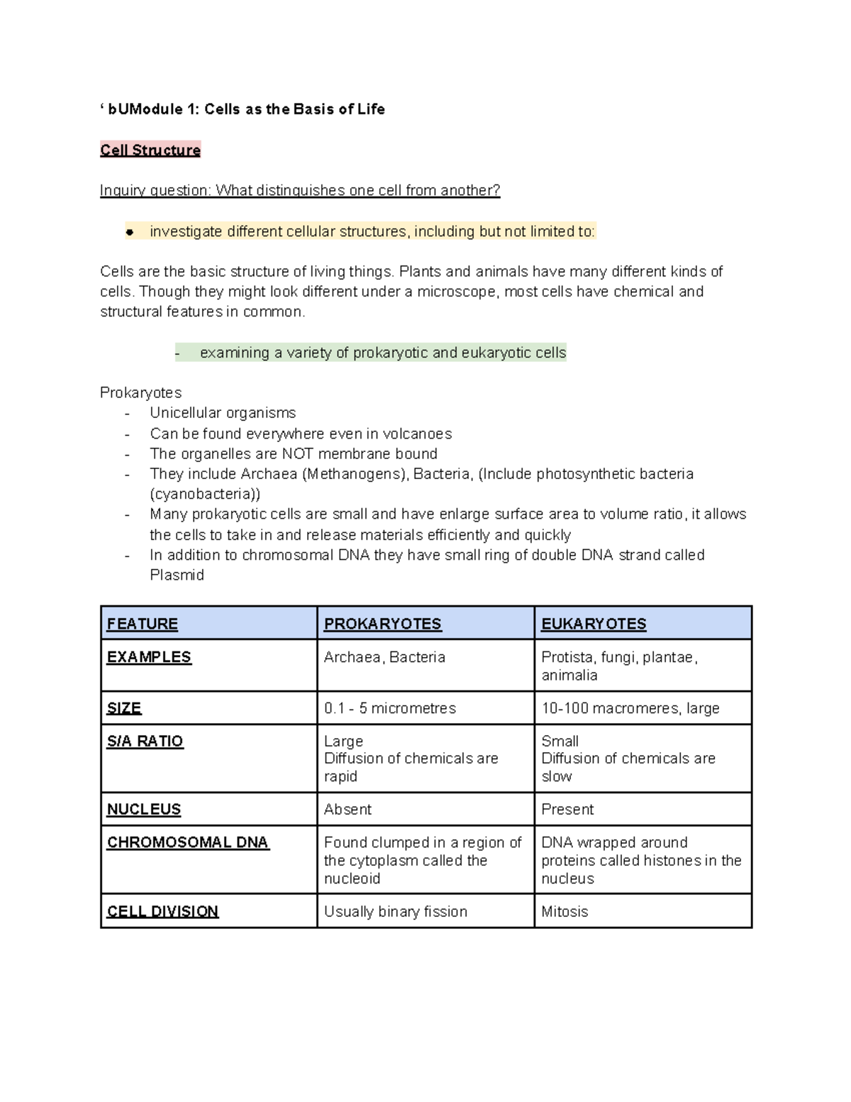 Module 1 - Cells AS THE Basis OF LIFE - ‘ bUModule 1: Cells as the ...