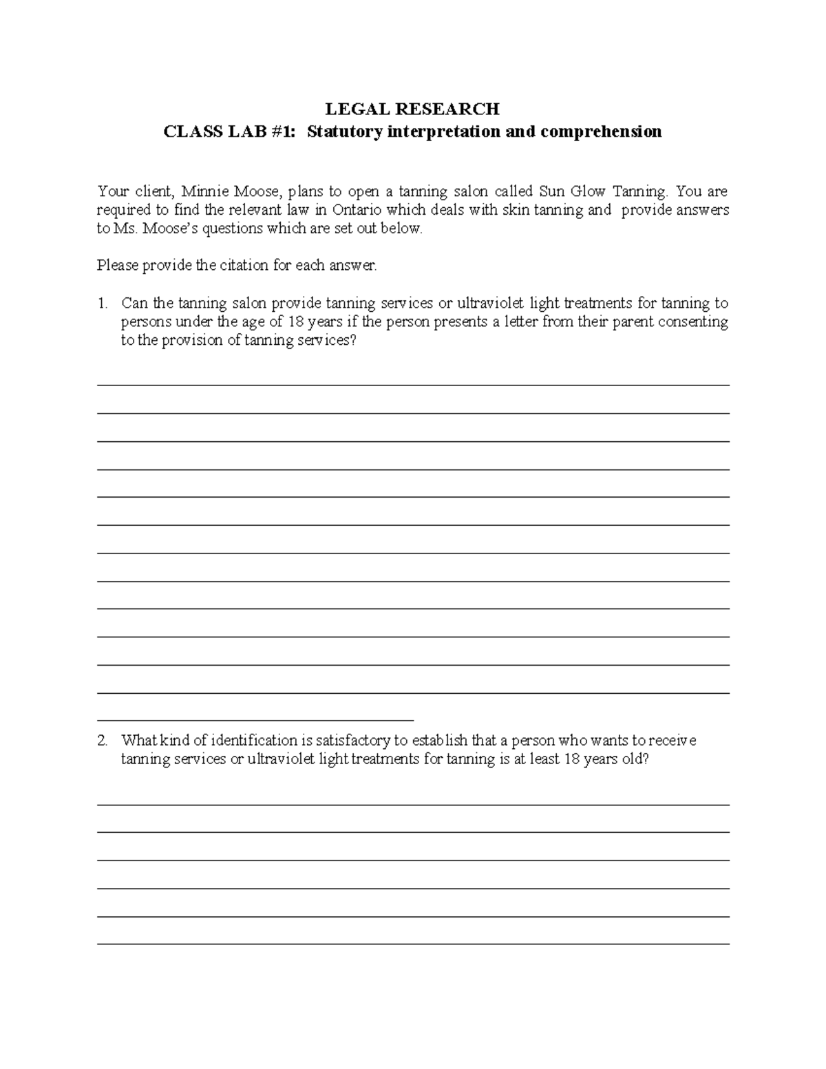 Class Lab #1. Statutory Comprehension - LEGAL RESEARCH CLASS LAB #1 ...