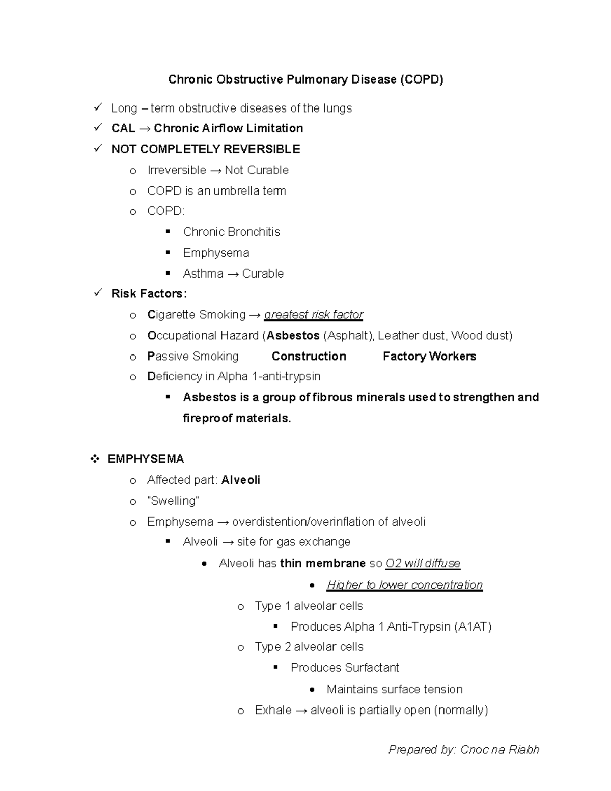 Respi Notes - COPD-Pneumothorax - Chronic Obstructive Pulmonary Disease ...