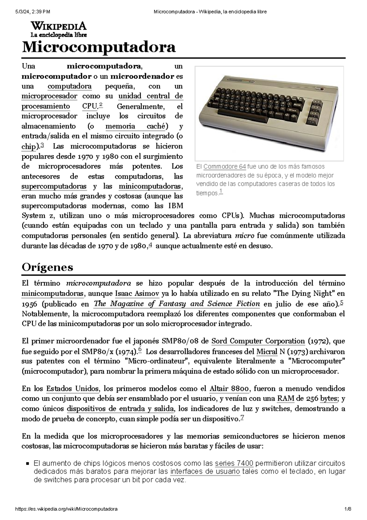 Microcomputadora - Wikipedia, la enciclopedia libre - El Commodore 64 ...