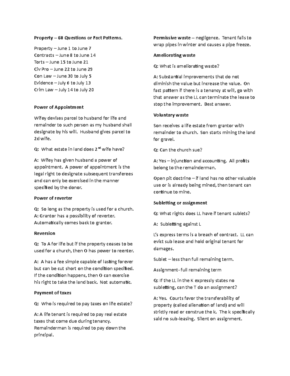 MBE Prep - MBE prep notes - Property – 60 Questions or Fact Patterns ...