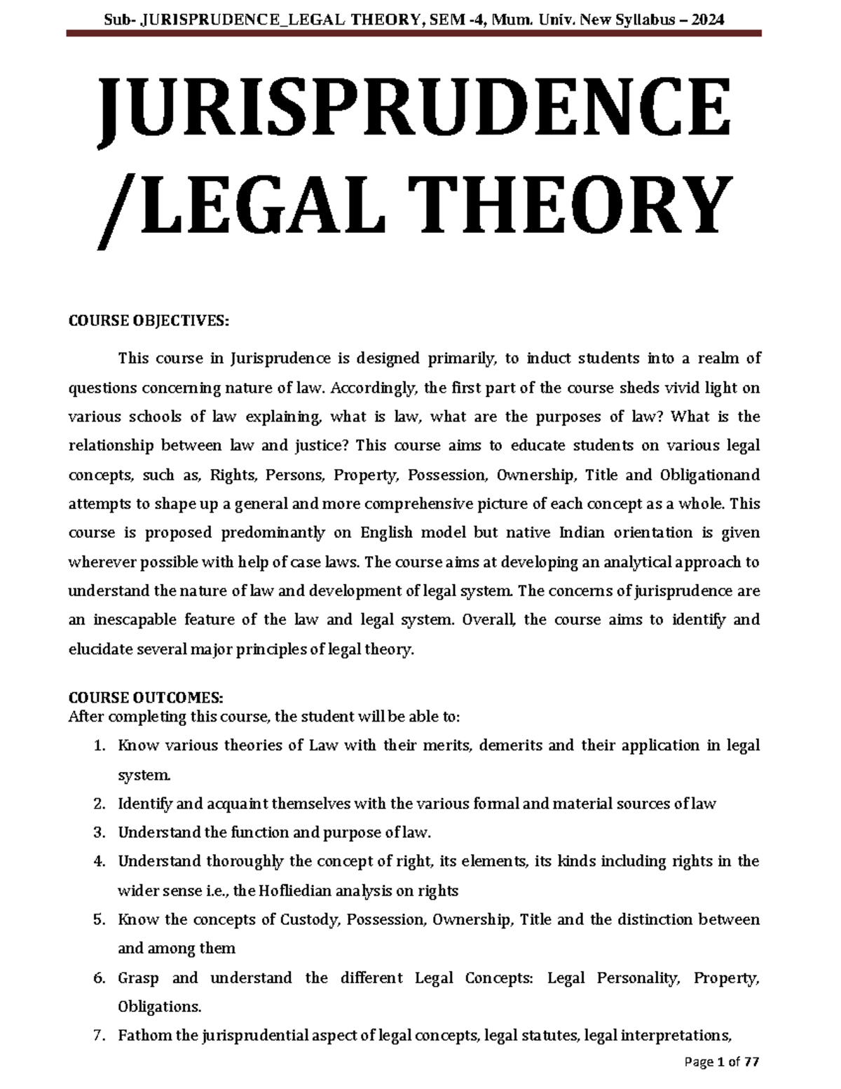 Jurisprudence Legal Theory - JURISPRUDENCE /LEGAL THEORY COURSE ...