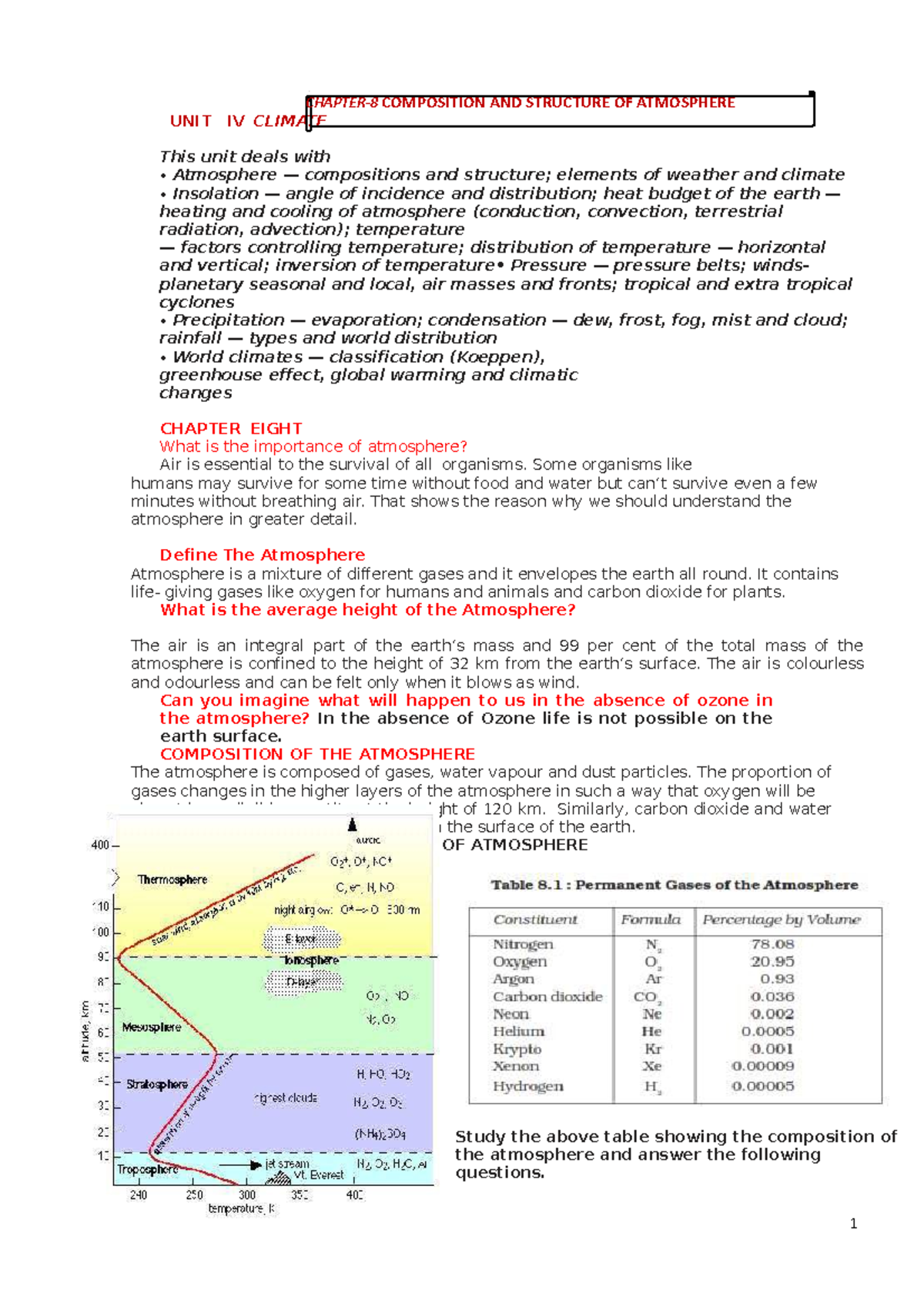 11 geography notes 08 composition and structure of the atmosphere ...