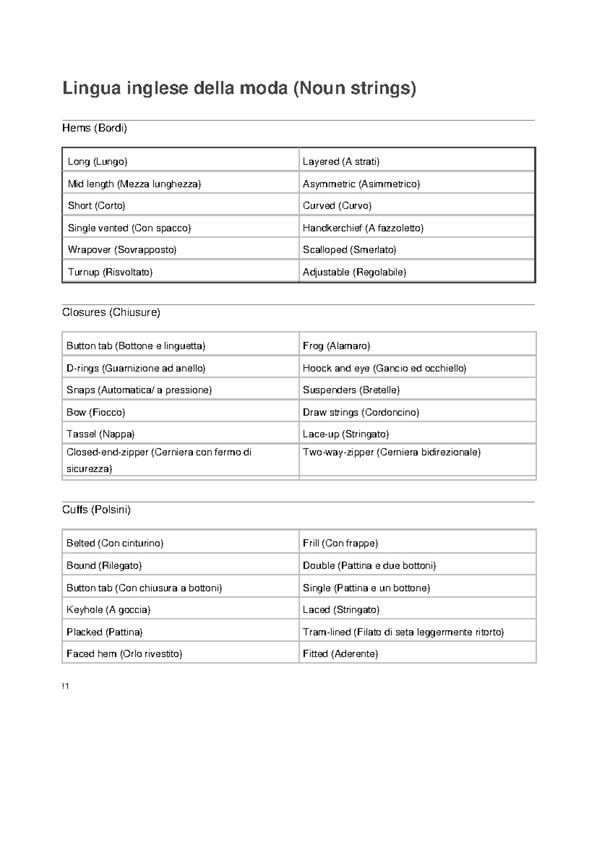 Noun strings 1 - Appunti 1 - Lingua inglese della moda (Noun strings ...