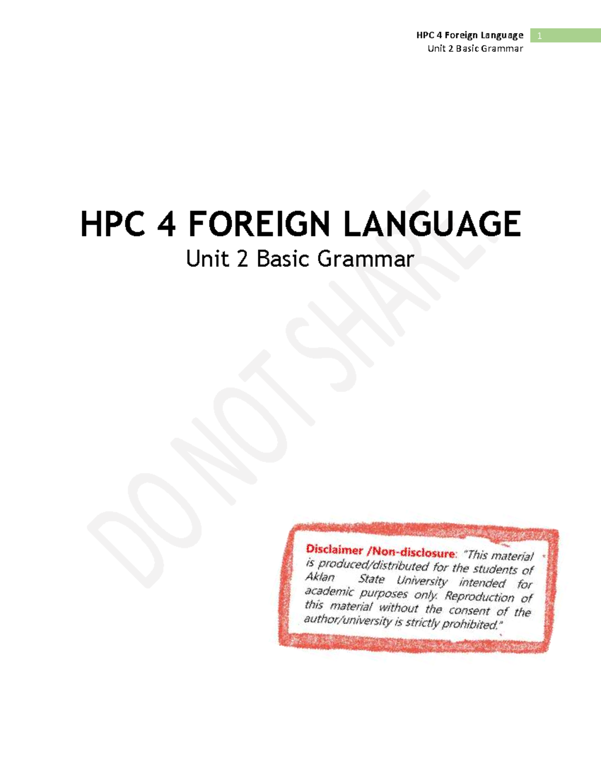 Unit 2 Basic Grammar Part 1 - Unit 2 Basic Grammar HPC 4 FOREIGN ...