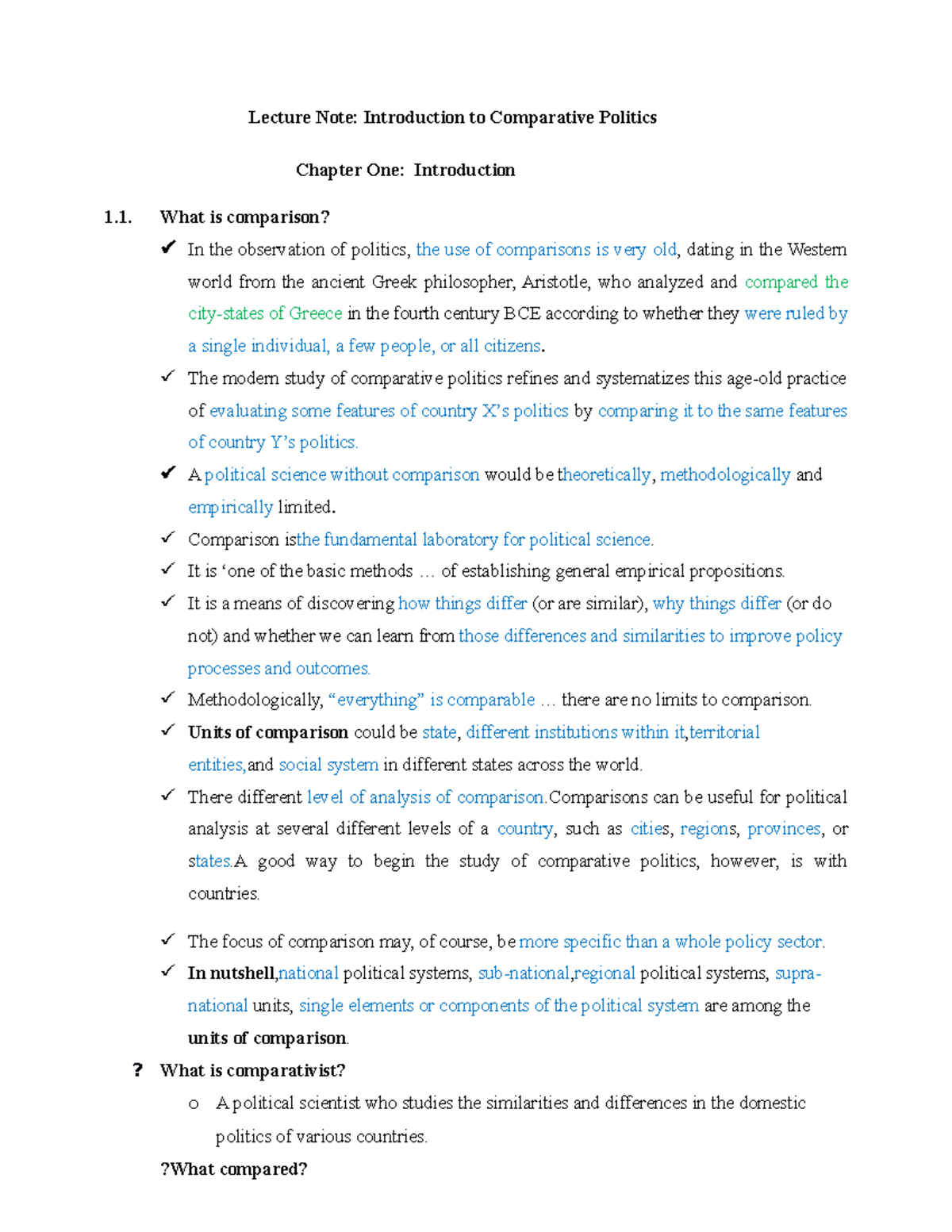 Lector Note on CP - note - Lecture Note: Introduction to Comparative ...