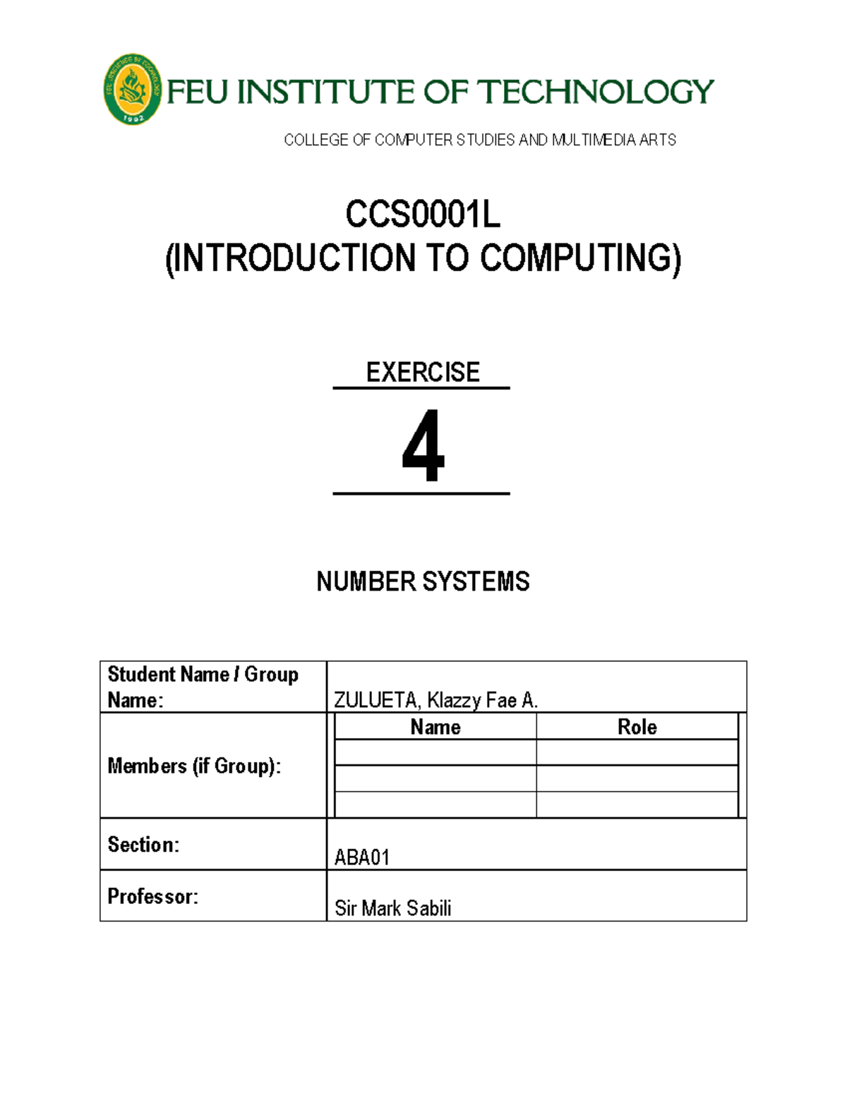 Number Systems Formative Assessment w/ Answer Key - COLLEGE OF COMPUTER STUDIES AND MULTIMEDIA ...