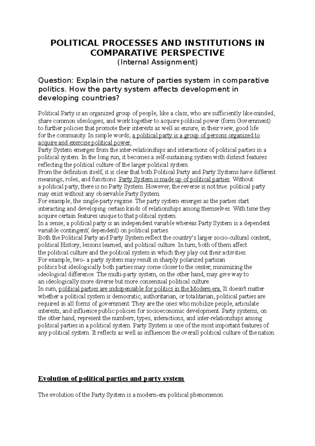 POLITICAL PROCESSES AND INSTITUTIONS IN COMPARATIVE PERSPECTIVE ...