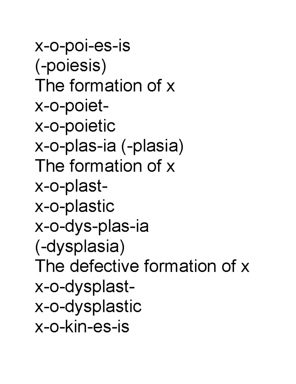 Chapter 1 - Termination - x-o-poi-es-is (-poiesis) The formation of x x ...
