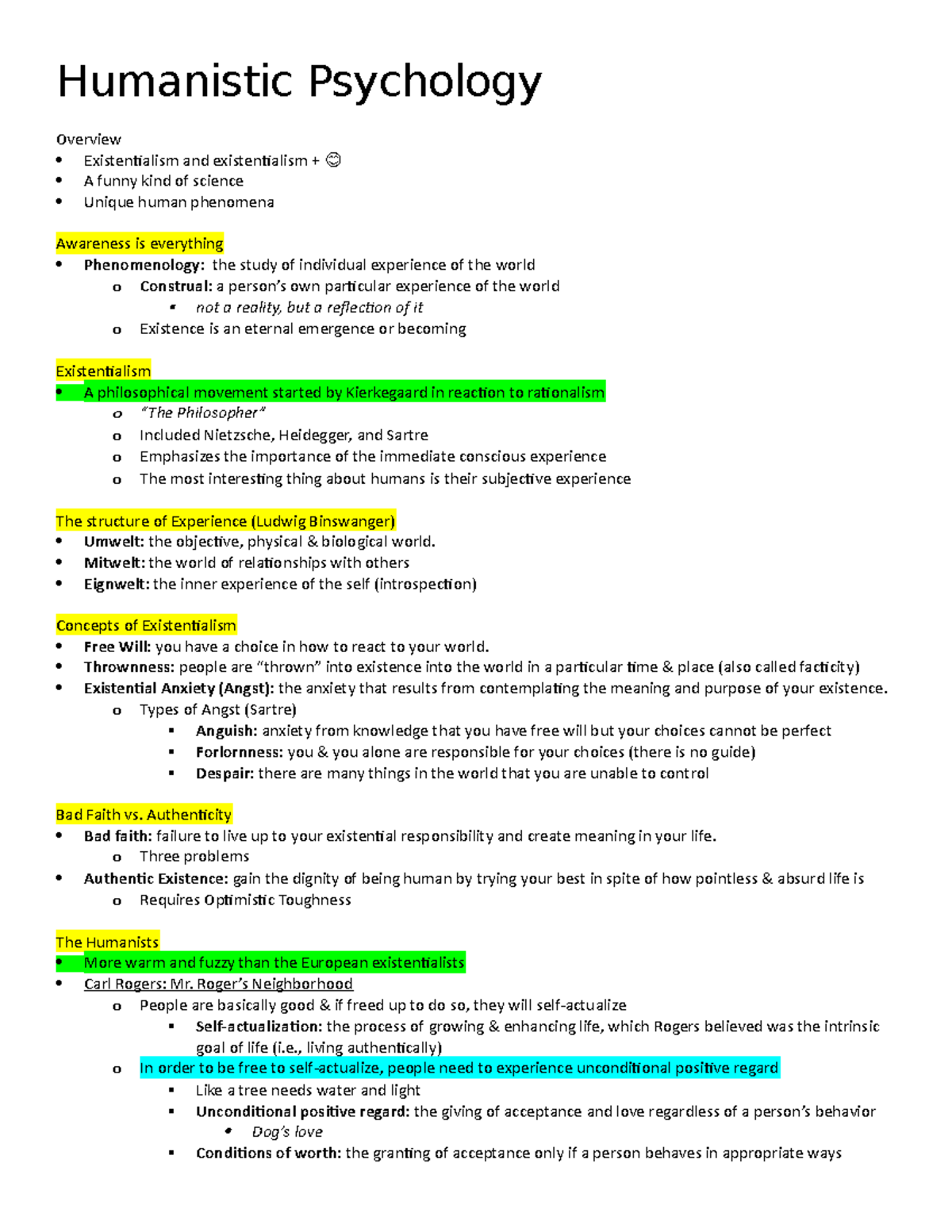 Humanistic Psychology - Humanistic Psychology Overview Existentialism ...